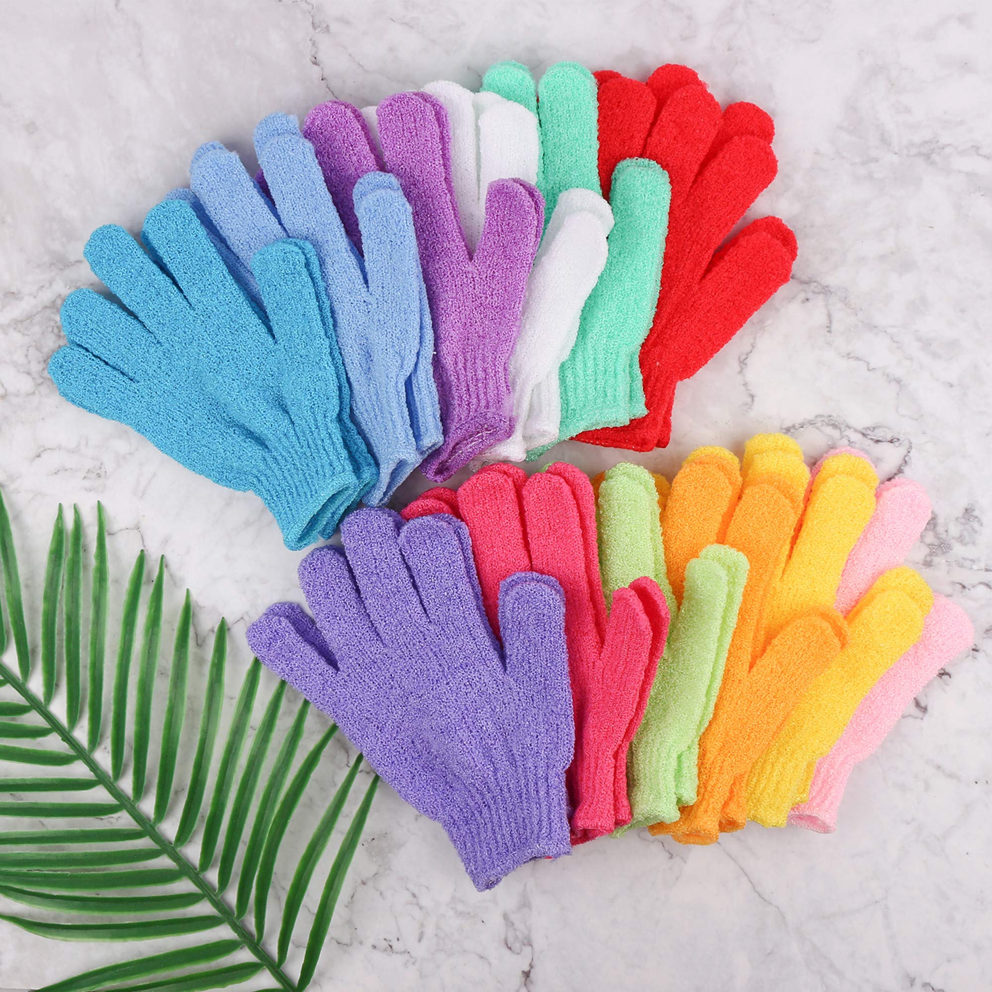 Mooerca 12 Pairs Double Sided Exfoliating Gloves Body Scrubber Scrubbing Glove Bath Mitts Scrubs for Shower, Body Spa Massage Dead Skin Cell Remover, 12 Colors