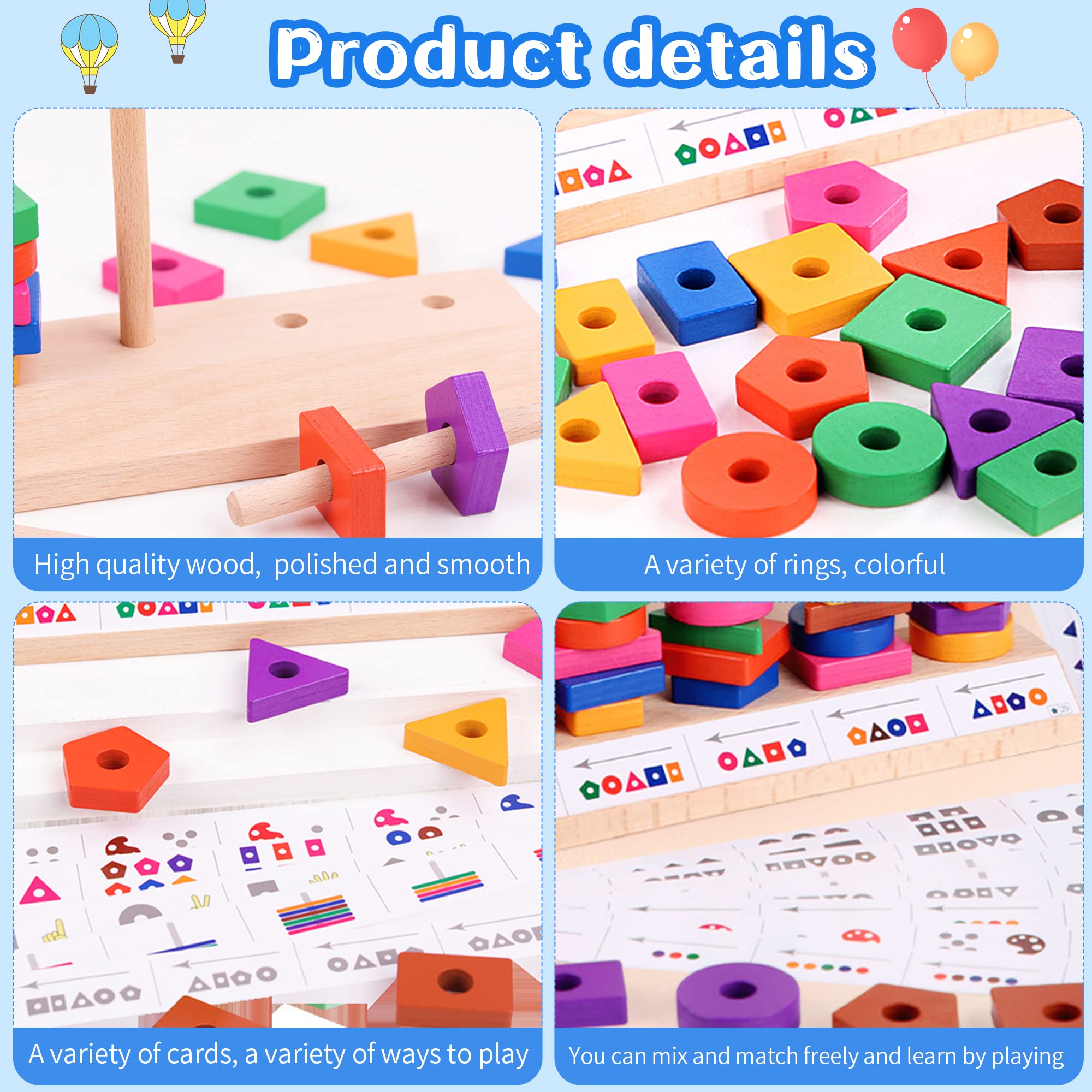 SunPooo Montessori Toys for Children Ages 3 Shape Classification and Color Stacking Blocks Learning and Education Wooden Classification Toys Preschool Learning Toys