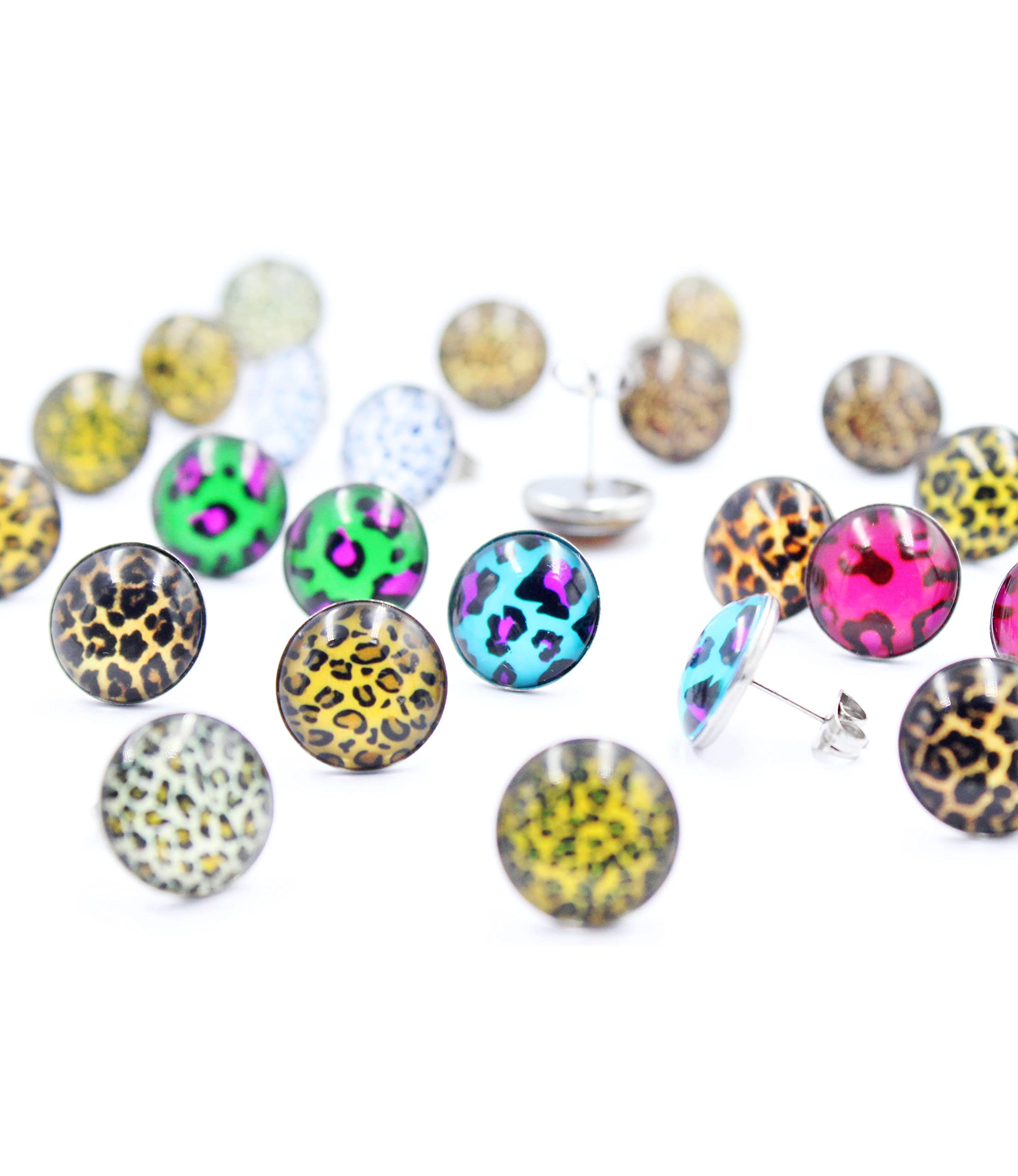 ONEP Cheetah Earrings Women's Leopard Print Stainless Steel Stud Earring (12 Pairs)