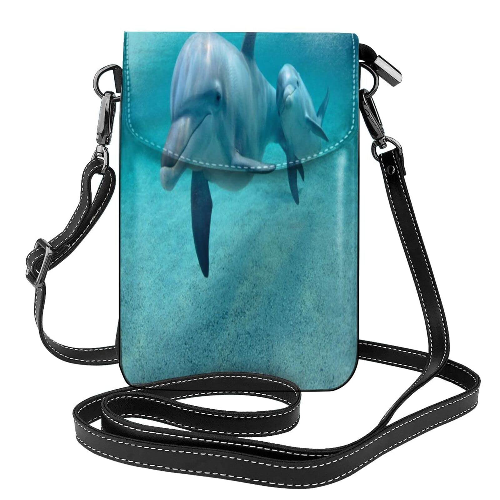 Women Cell Phone Purse Leather Crossbody Bag-Funny Dolphins Mini Shoulder Bag Card Holder Wallet