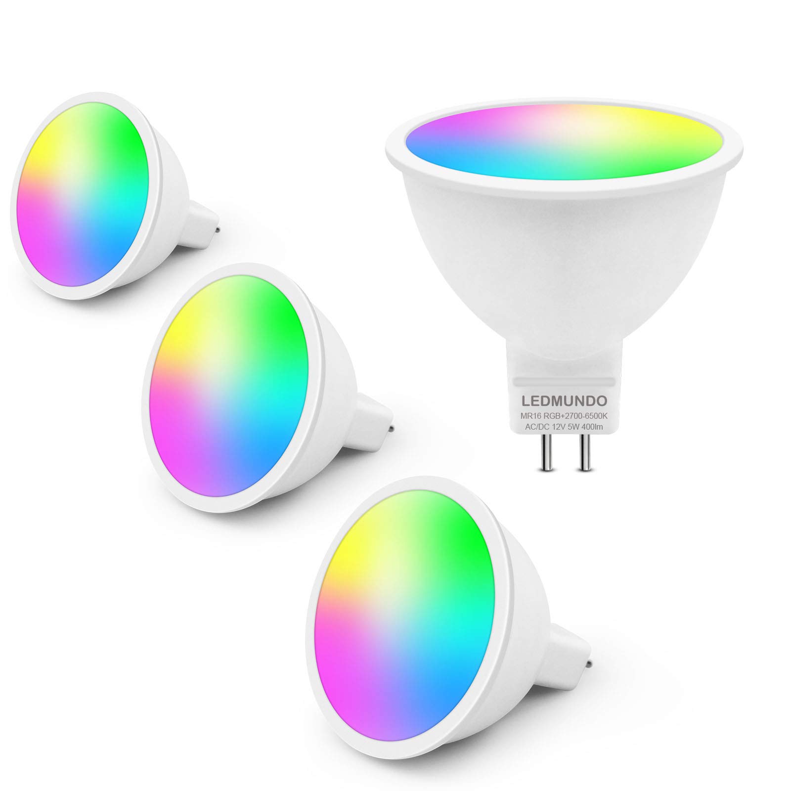 Smart MR16 LED Light Bulbs 5W, GU5.3 Bi-Pin Base, AC/DC 12V, Compatible with Alexa & Google Assistant, RGBCW Smart MR16 Bulb, WiFi Smart LED Light Spotlight Indoor Decoration, 4 Pack