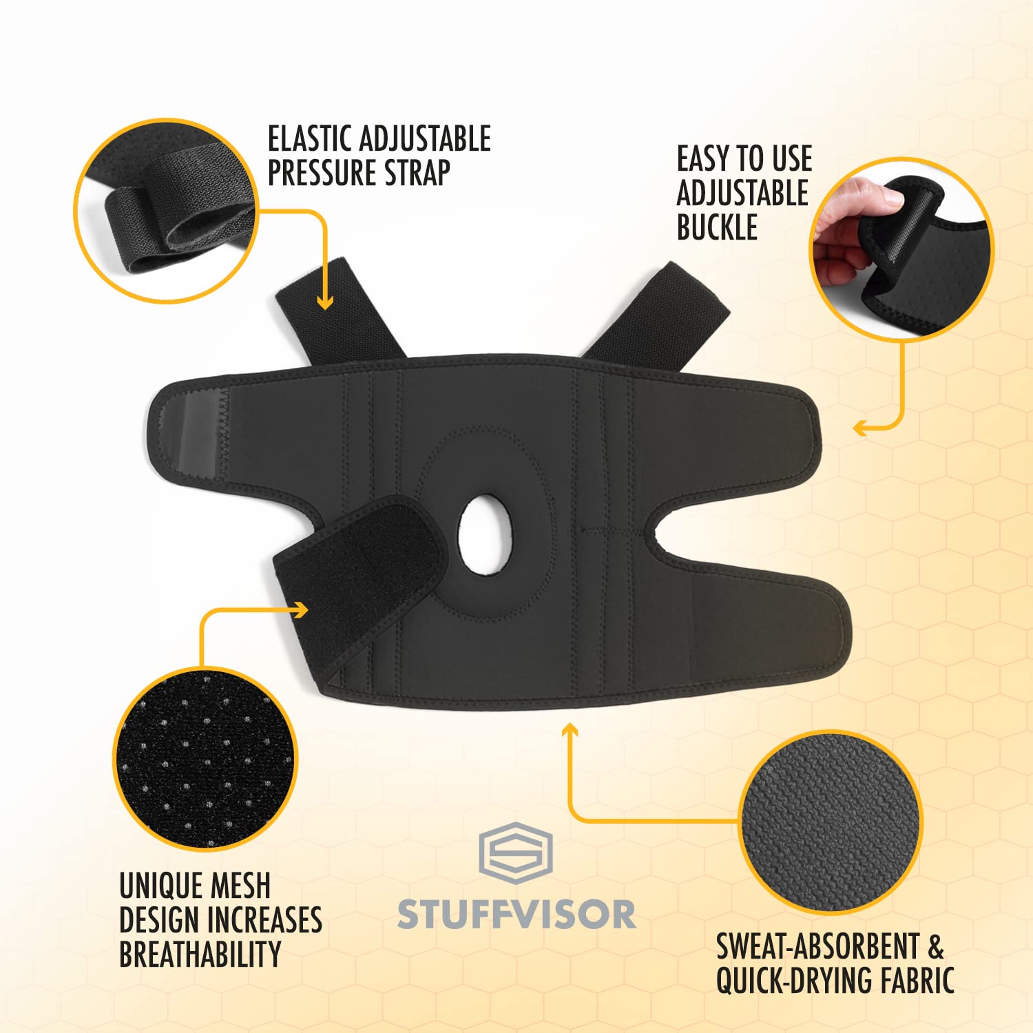 Stuffvisor Knee Brace for Meniscus Tear, Maximum Compression with side Stabilizers for Pain on Men and Women, Great for Arthritis Pain, Patella Gel Pad & Side Straps, Knee Sleeve, Onesize
