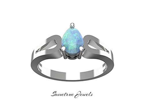 Sametrue Jewels 14K Solid Gold Opal Ring, October Birthstone Ring, Dainty Minimalist Stackable Ring, Pear Cut Natural Gemstone, Best Handmade (sterling-silver, 3)