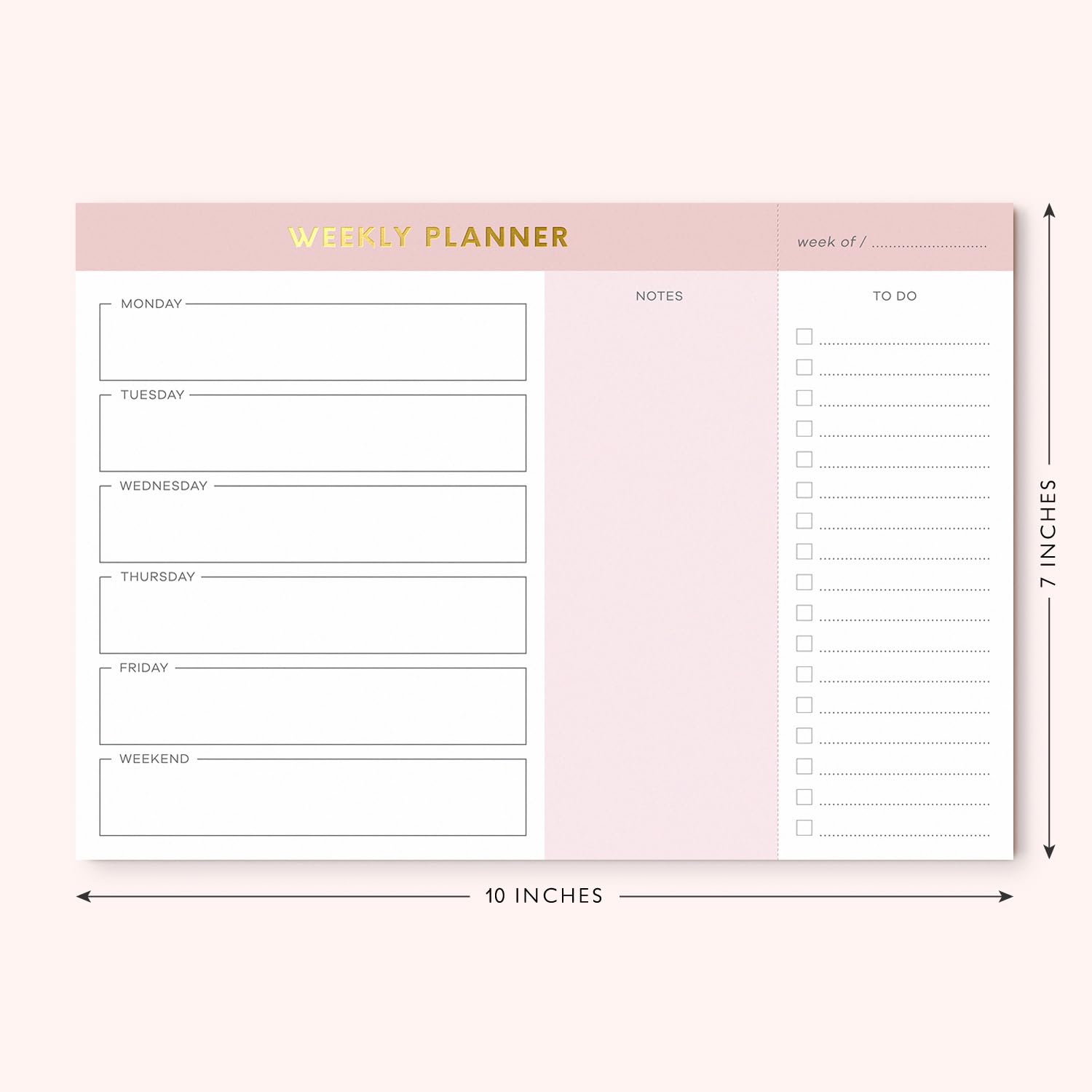 Sweetzer & Orange Weekly To Do List Pad. Pink Gold Weekly Planner Notepad with Daily Planner Agenda Squares. 7x10” Day Planner 2024 2025 - Student Planner, Work Planner and Checklist Note Pad.