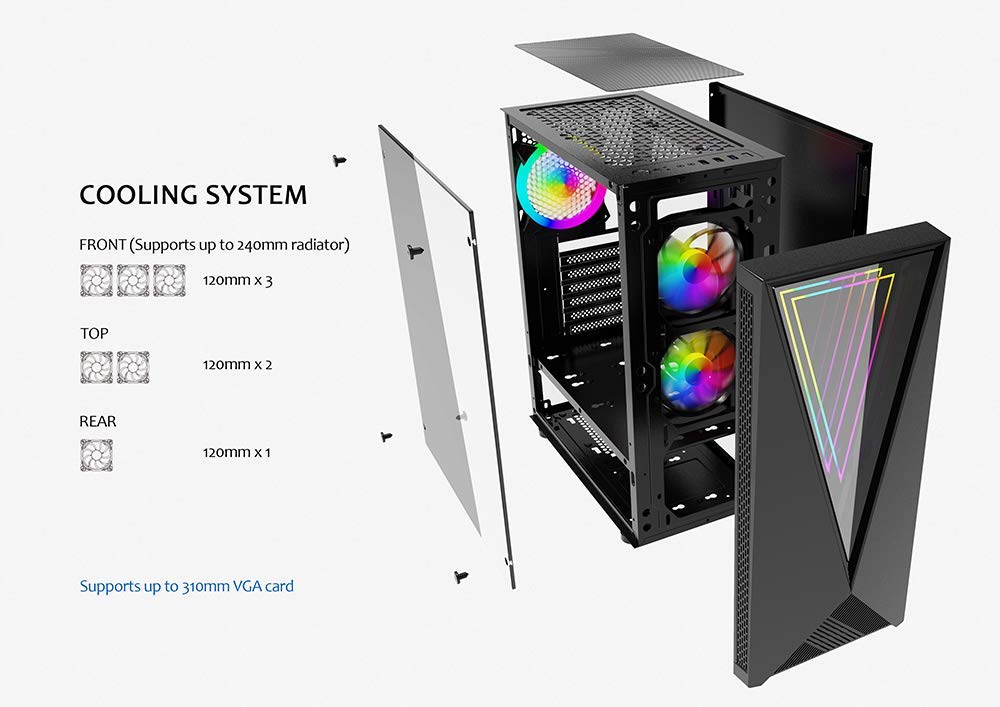 Raidmax ATX Desktop Computer Gaming PC Case Mid Tower PC Case with addressable RGB Lighting ARGB Fans ATX PC Case USB 3.0 Tempered Glass PC Case Window Computer Case with ARGB LED Black PC Case - p805