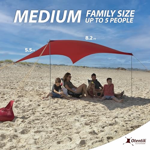 Otentik Beach Sunshade - with Sandbag Anchors - The Original Sunshade Since 2011 (Medium 8.2 x 5.5 ft - Up to 5 People, Red Bordeaux)