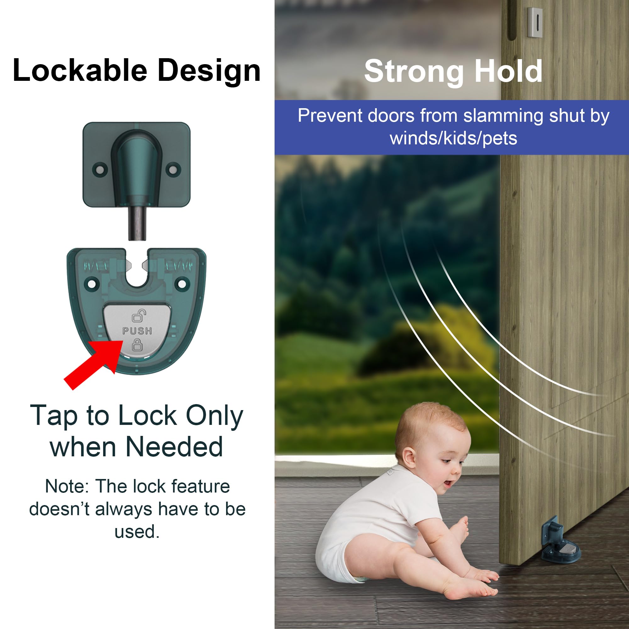 MOSECYOU Door Stoppers to Keep Door Open, Door Holder, Mechanical Doorstop with Lock Feature, Noiseless and Minimalist (2 Pack, Light Black)