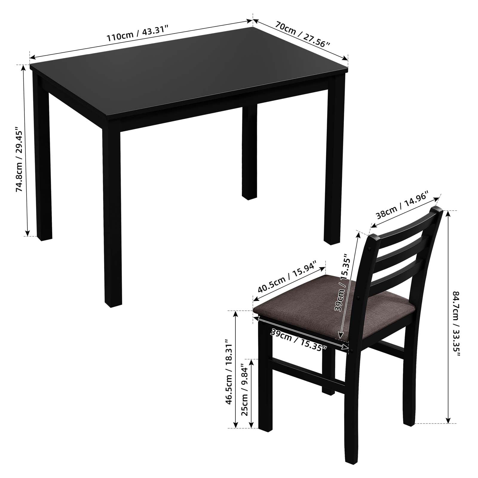 MTSVMP Dining Table Set for 4, 5-Piece Dining Table Set, 4 Upholstered Ladder Back Chairs with Brown Cushion, 43" Square Stylish Dining Table for Kitchen Small Space