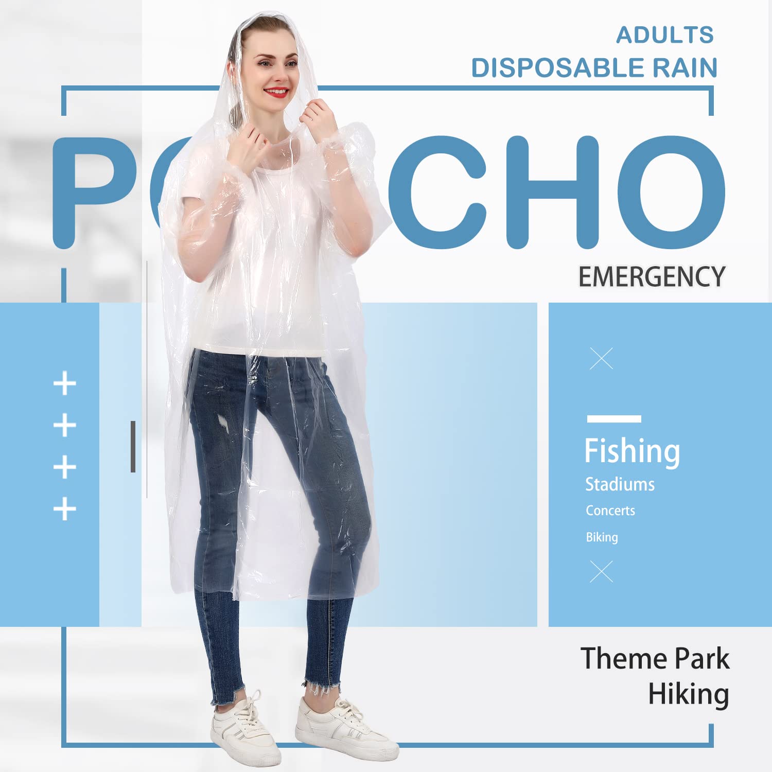 SWOGAA Disposable Rain Ponchos for Adults (6 Pack) - 50% Extra Thicker Men or Women Emergency Ponchos with Hood