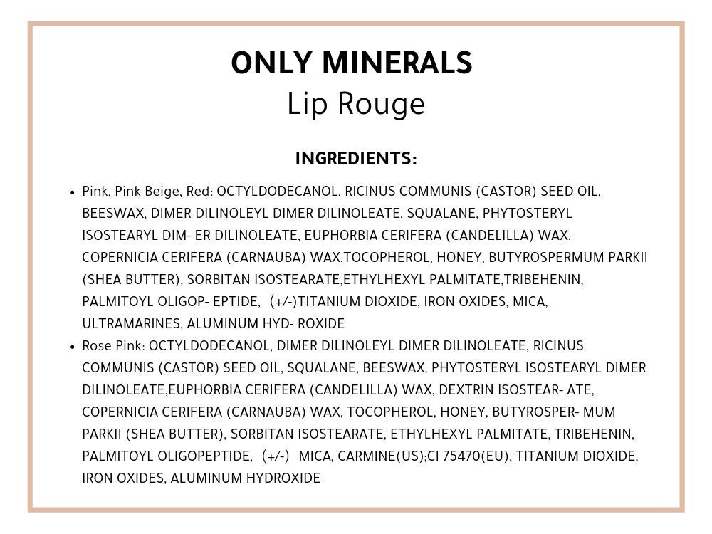 ONLY Mineral Lip Rouge - 100% All Natural Lipstick with Shea Butter and Honey - Moisturizing Mineral Rouge, Pink
