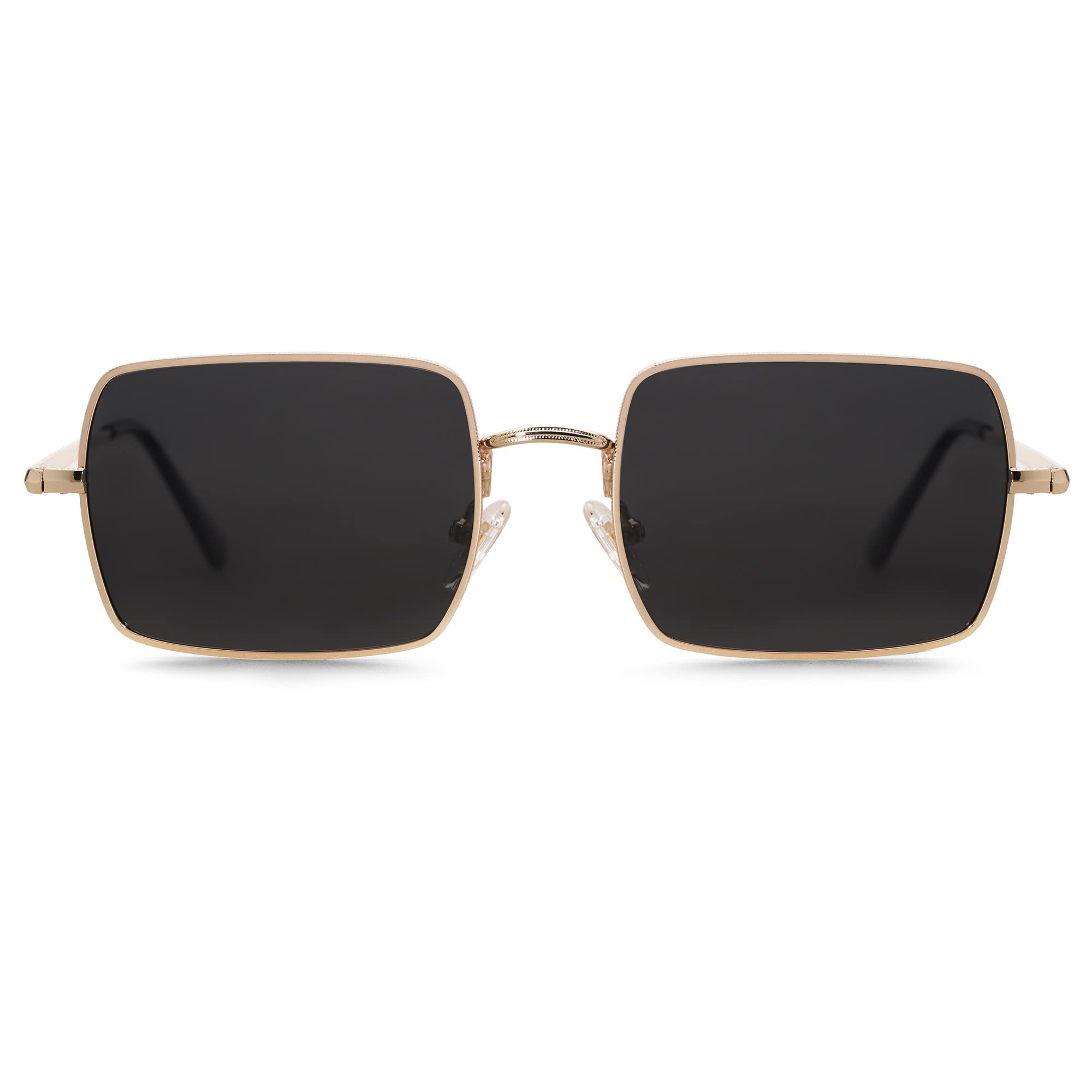 SOJOS Rectangle Polygon Polarized Sunglasses for Women Men Retro Classic Vintage Shades SJ1168 Black Lens