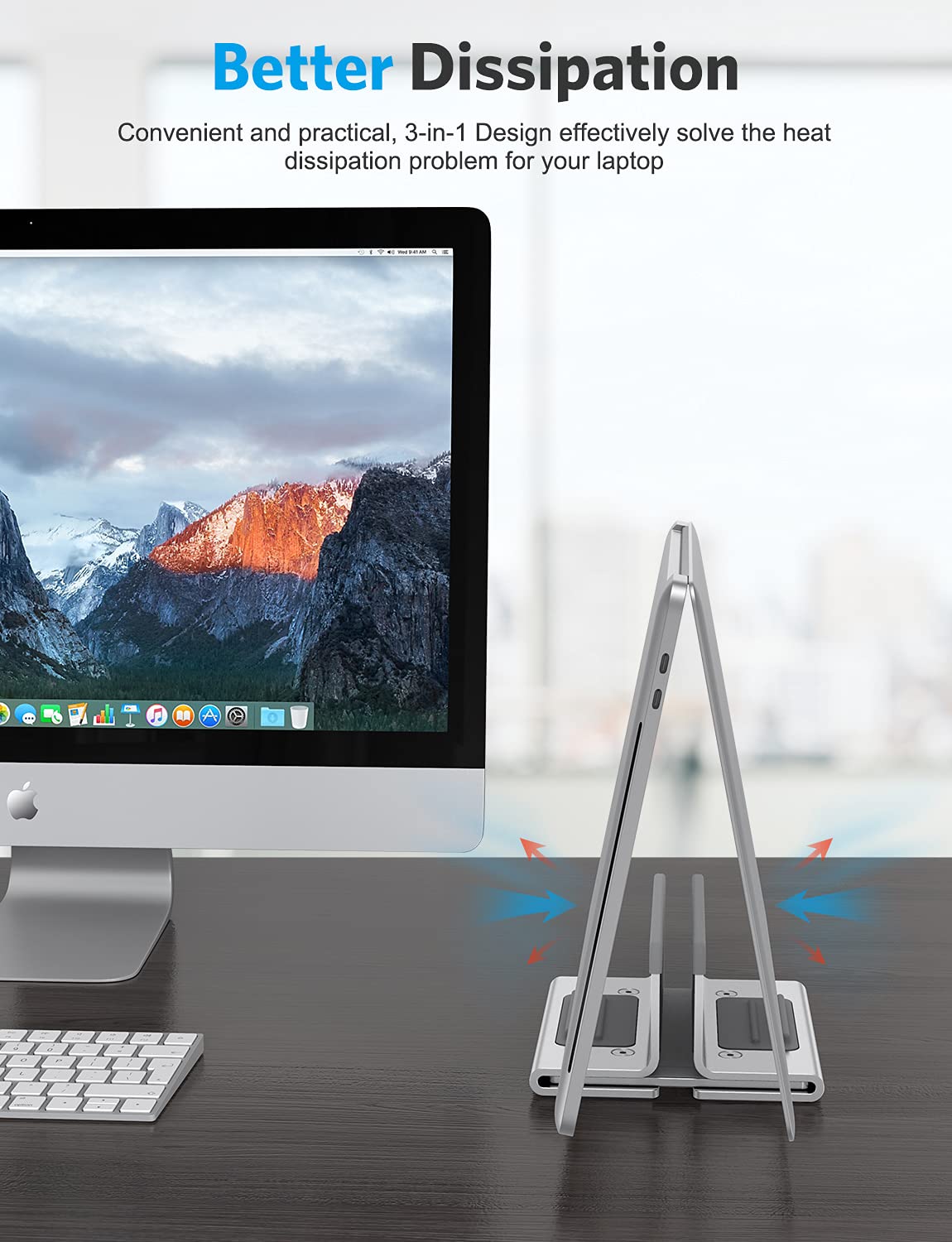 OMOTON Upgraded Laptop Vertical Stand, 3-in-1 Laptop Holder Dock with Sturdy Silicone Pads for Ultra Protection, Suitable for iPhone/iPad/MacBook Pro/Surface/Samsung/Android Tablets, Silver