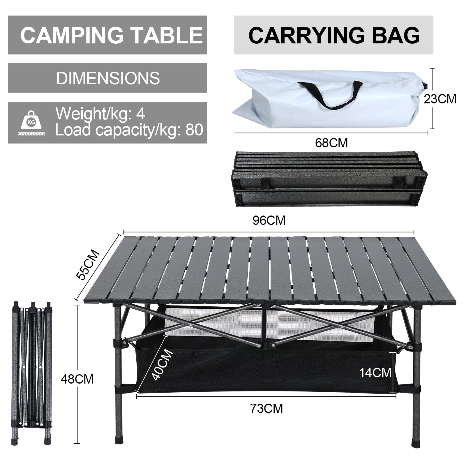 YUSING Folding Camping Table, Portable Table Beach Table with Carrying Bags for Outdoor Camping, Hiking, Picnic, Beach, Fishing, Backpacking, BBQ, RV (47.2x21.7x26.8)