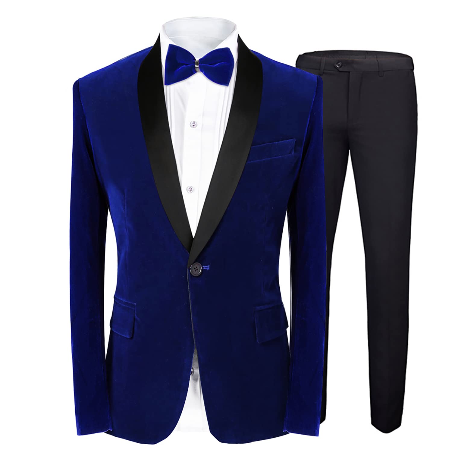 MAGE MALE Men's Velvet 2 Piece Suit Shawl Lapel One Button Slim Fit Tuxedo Blazer Party Dinner Jacket & Pants