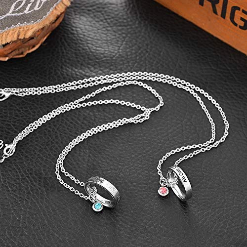 MJartoria Matching Necklaces for Couples, His and Hers Engraved Rhinestone Ring Pendant Necklace Gifts for Boyfriends Girlfriends (Silver, Her Weirdo His Crazy)
