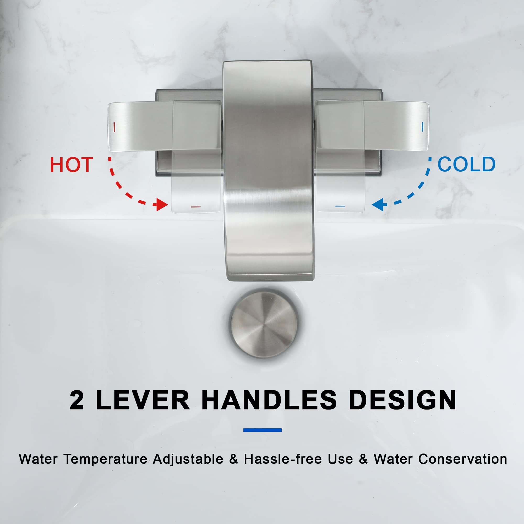 Waterfall Bathroom Sink Faucet - 2 Handle 4 Inch Centerset Faucet for Lavatory Bathroom Sink, with cUPC Faucet Supply Line Hoses for Bathroom Restroom Vanity Lavatory, Brushed Nickel