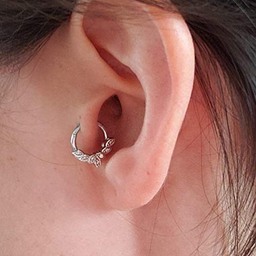 OUFER 16G 316L Stainless Steel Daith Earrings Hoop Cluster CZ Hinged Segment Clicker Daith Clicker Helix Ear Piercing