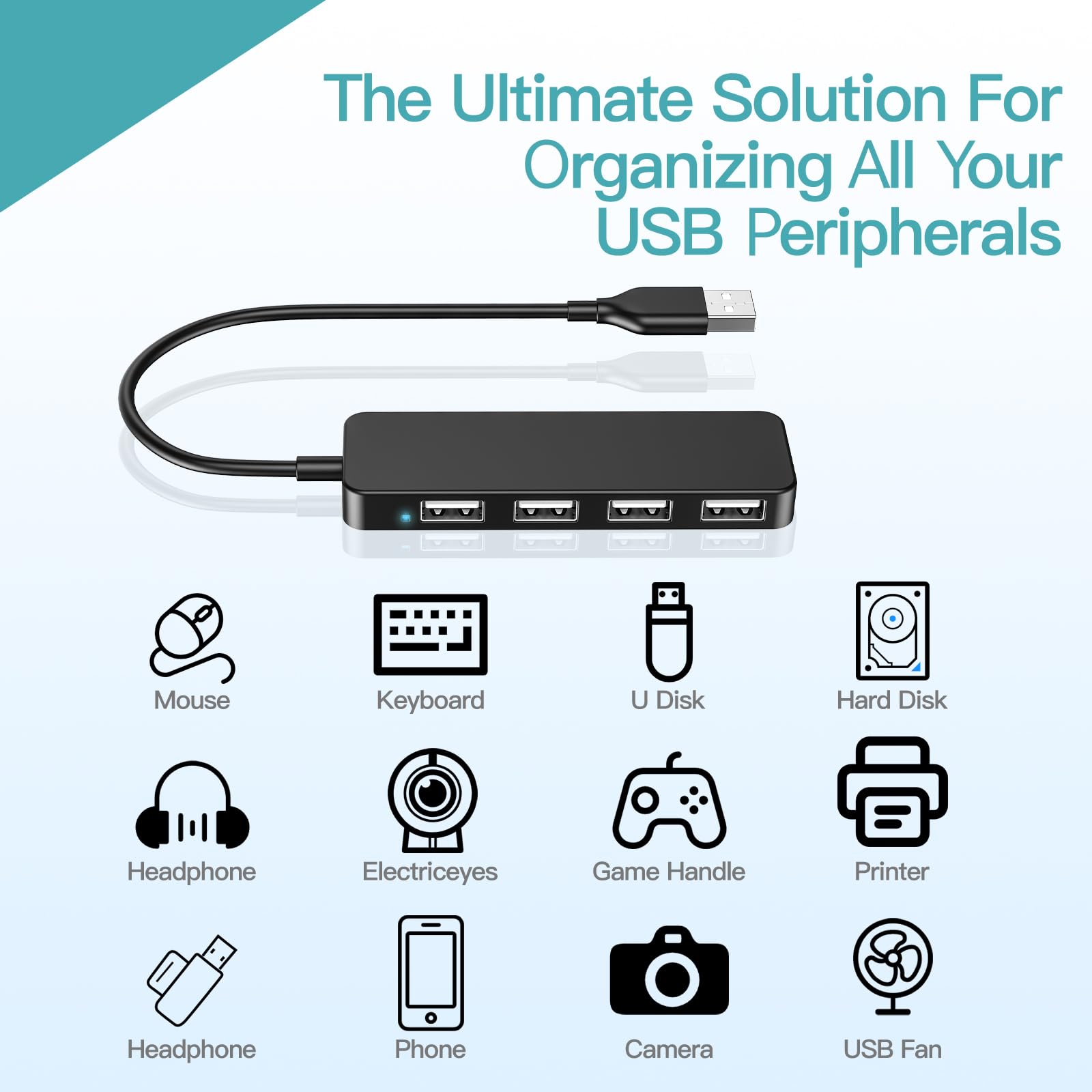 USB Hub, 4-Port USB Hub Ultra Slim Portable USB Splitter for iMac Pro, Mac Mini/Pro, Surface Pro, Notebook PC, Laptop, USB Flash Drives, and Mobile HDD (USB Grey)