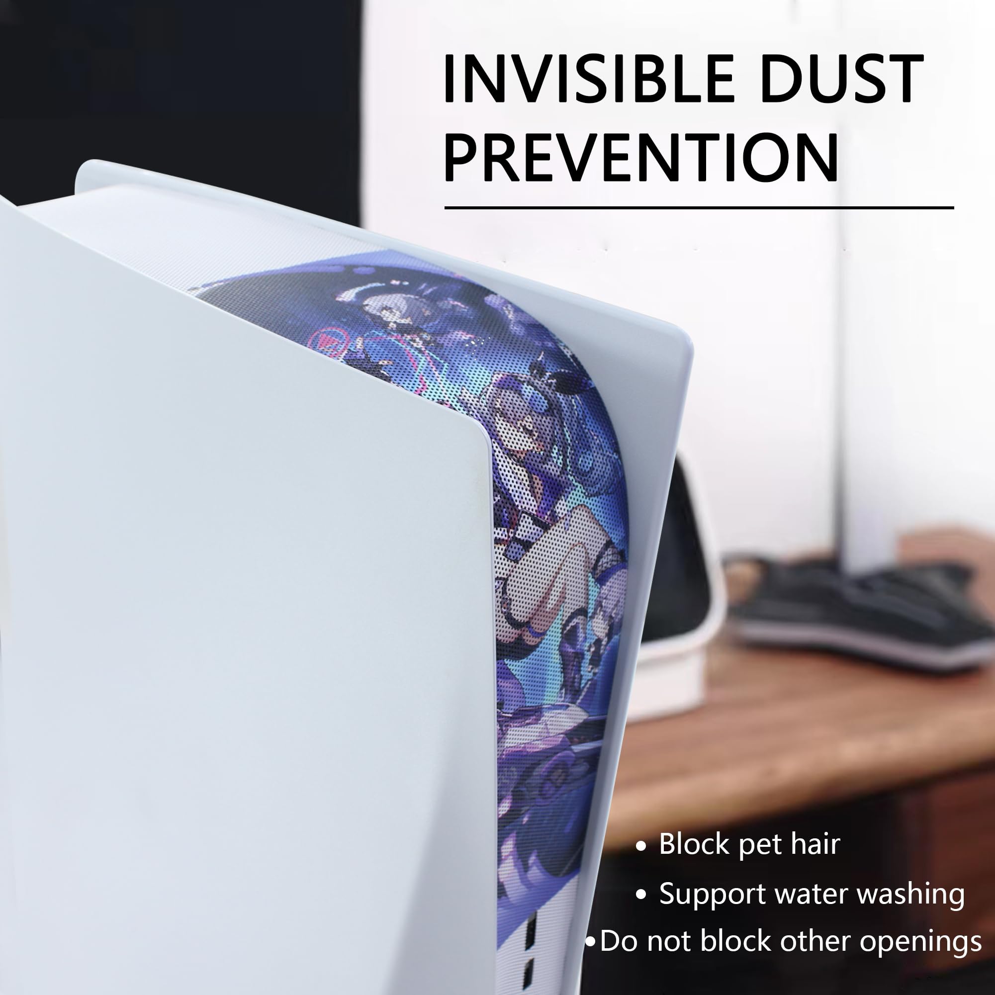 New Version 2.0 Dust Cover Net for PS5 Console, PS5 Heatsink Barrier Pets Hair Anti-dust Cover Dustproof for Playstation 5 (Silver Wolf, PS 5)
