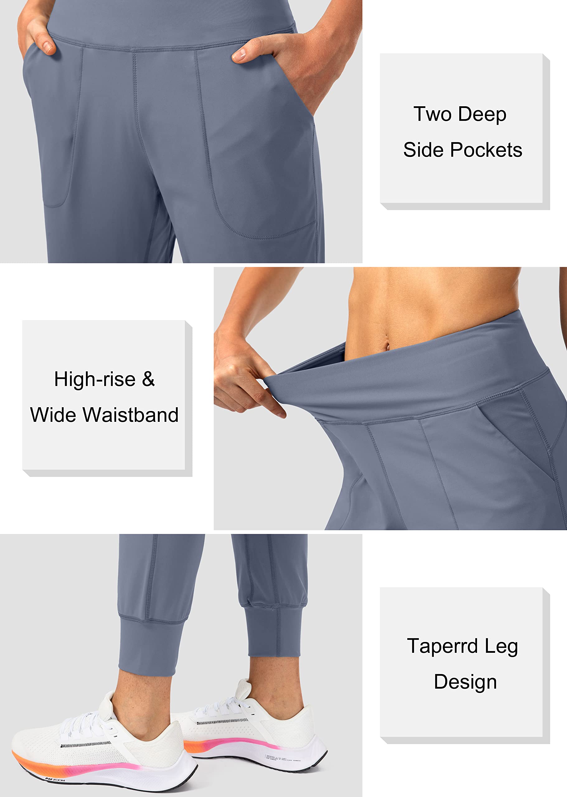 Soothfeel Women's Joggers with Zipper Pockets High Waisted Athletic Workout Yoga Pants Joggers for Women Regular (Dusty Blue, Small)