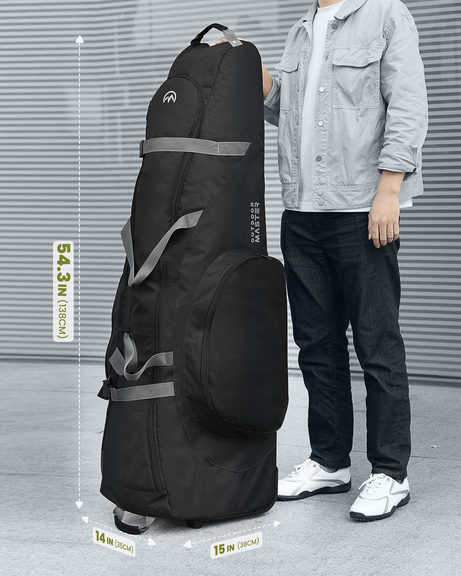 OutdoorMaster Padded Golf Club Travel Bag with Wheels, 900D Heavy Duty Oxford Waterproof -Alligators - Black