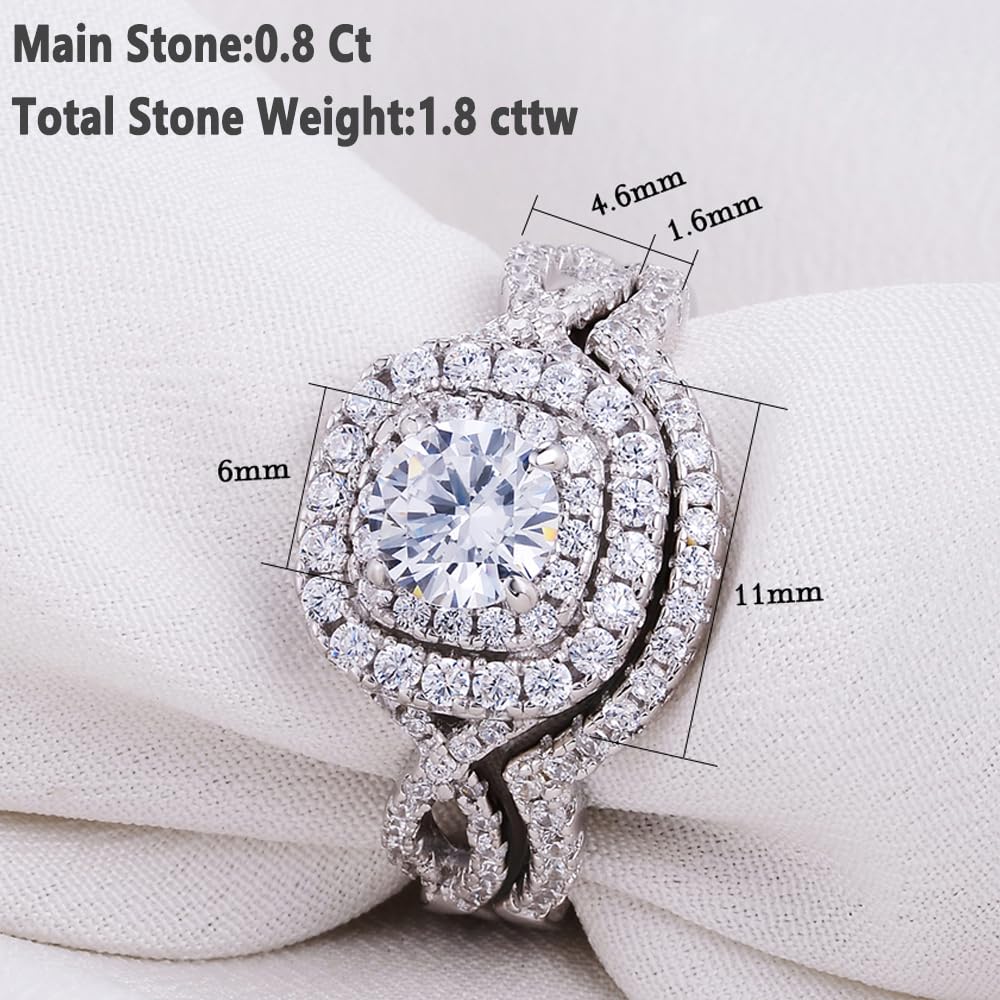 Newshe Wedding Band Engagement Ring Set for Women 925 Sterling Silver 1.8Ct Round White AAAAA Cz Size 7