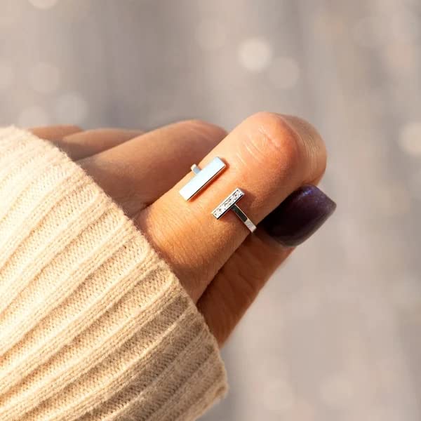 TFXNBKW Mother Daughter Thick And Thin Ring,Remember That We Are Always Stick Together- Sterling silver - Women's Open Adjustable Cubic Zirconia Rings (US size 6 )