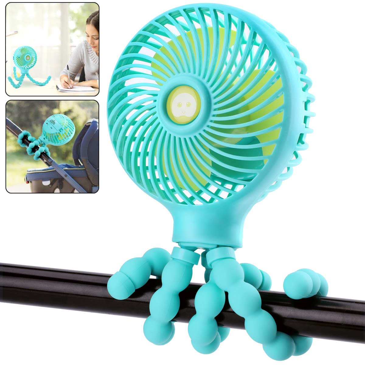 OPOLEMIN Fan for Stroller, Portable Car Fan Baby with Flexible Tripod, Baby Fan Car Seat, USB or Battery Powered Fan Carseat Baby, Portable Stroller Fan Clip On for Baby, Fan for Peloton Bike