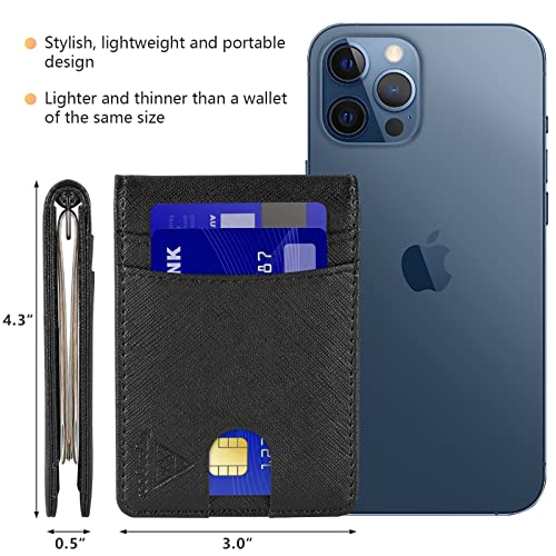 Tryangoos Slim Minimalist RFID Blocking Bifold Genuine Leather Wallet for men, Magnetic Closure Front Pocket Mens Wallet, Leather Front Pocket thin Men's Wallet (Carbon Black-TABC)