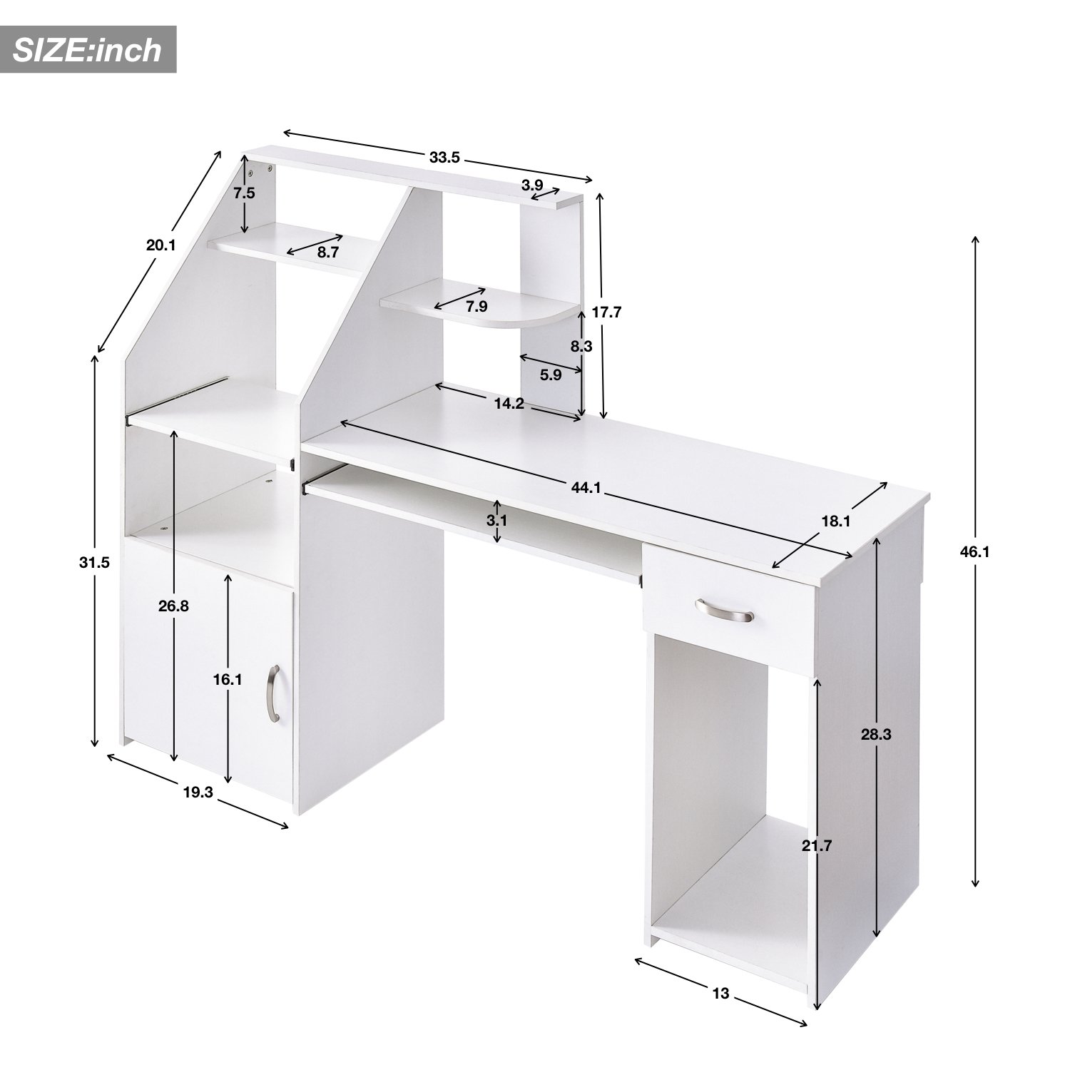 Nobranded Multi-Functions Computer Desk with Cabinet Computer Desk with Drawers Home Office Desk Study Writing Desk with Storage Drawer and Pull-Out Keyboard Tray