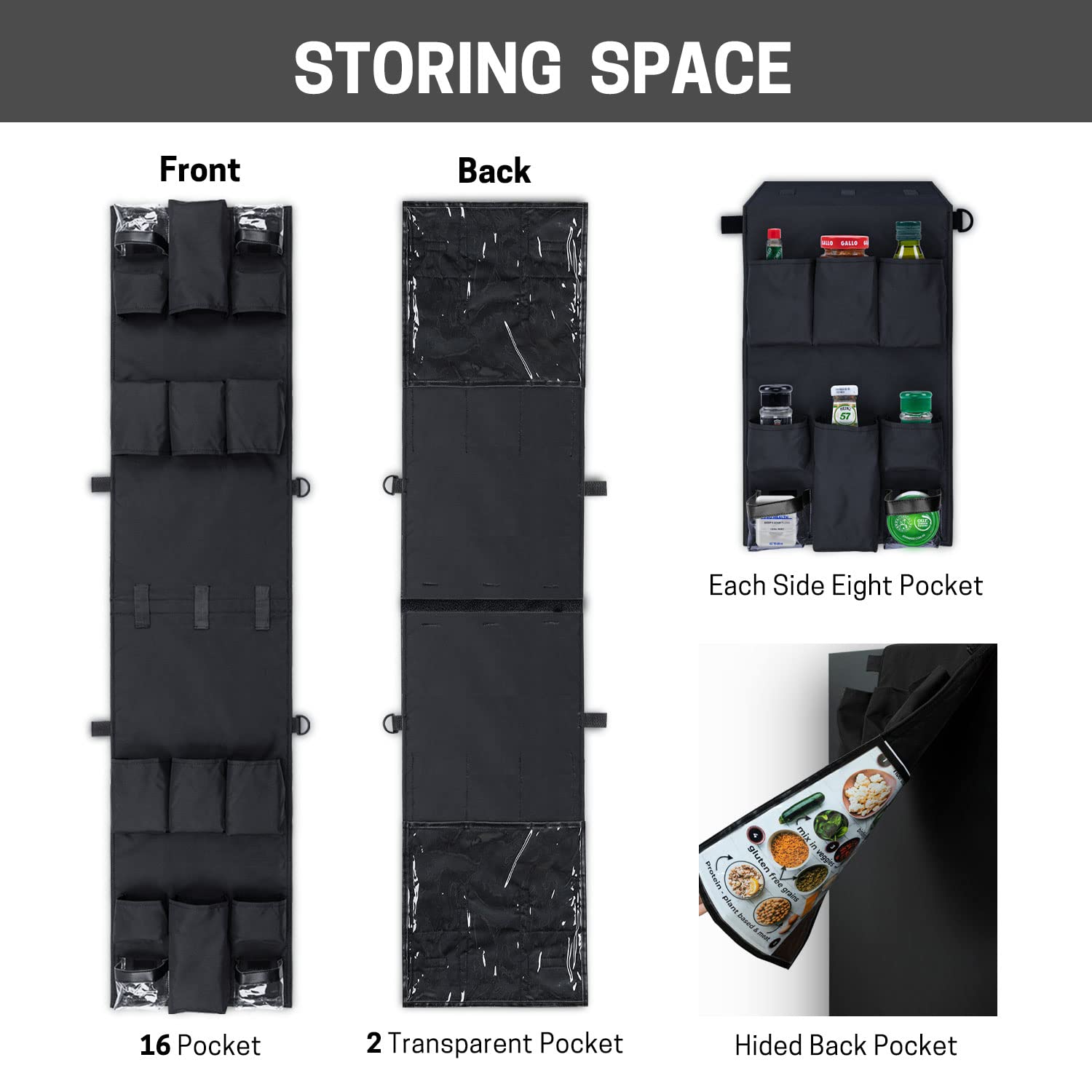 SWISSELITE Mini Fridge Caddy Organizer,Over the Fridge Storage Organizer,Fridge Caddy Hanging Organizer Waterproof with 18 Pockets for Dorm Kitchen Office Home