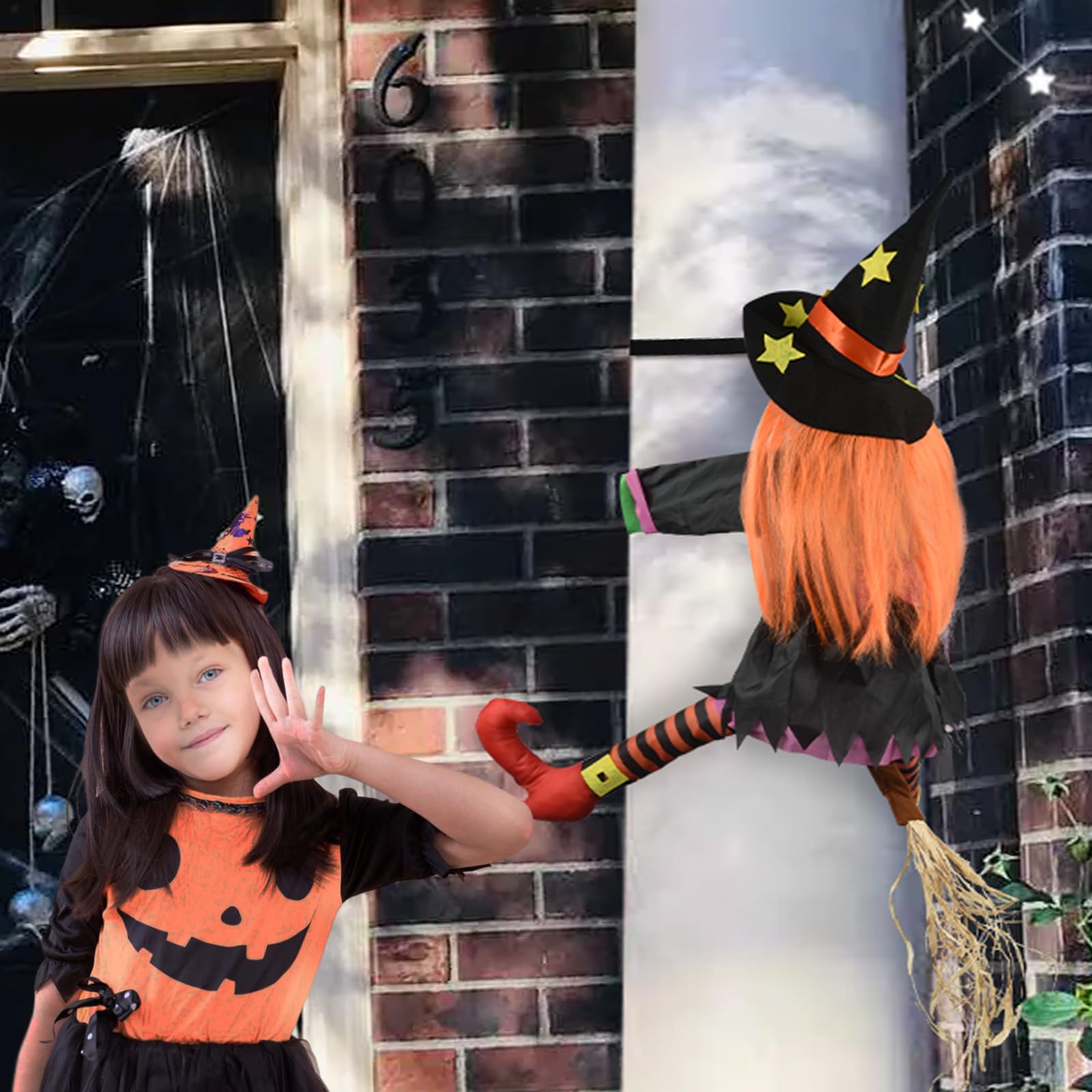 SHAVINGFUN Crashing Witch Halloween Outdoor Decoration-Flying Crashed Witches,Crashing Witch into Tree Halloween,Flying Witch Decor for Front Yard, Tree, Porch, Outdoor Lawn