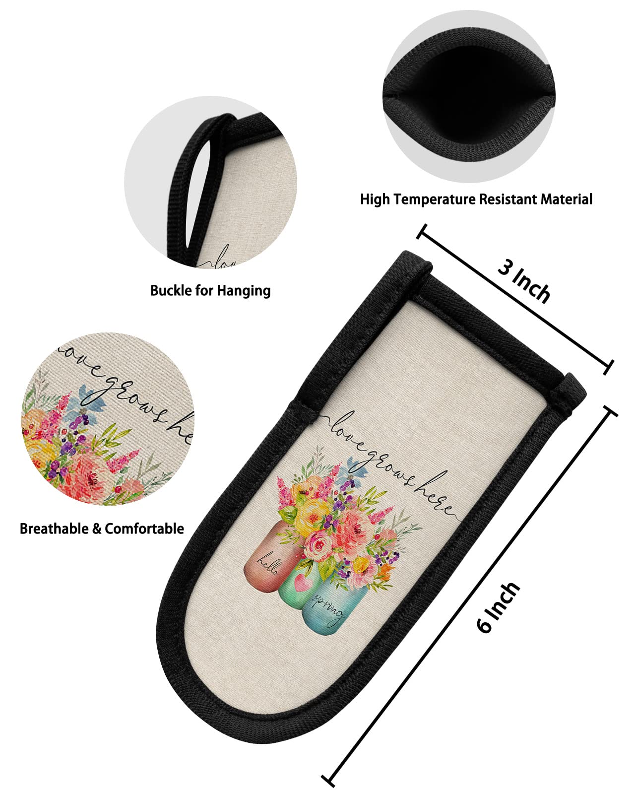 Spring Flower Hot Handle Holder, Pot Pan Handle Covers, Colorful Rose Watercolor Burlap Texture Cast Iron Skillet Handle Covers, Heat Protecting Pan Handle Sleeves Mitt for Kitchen, 2PCS