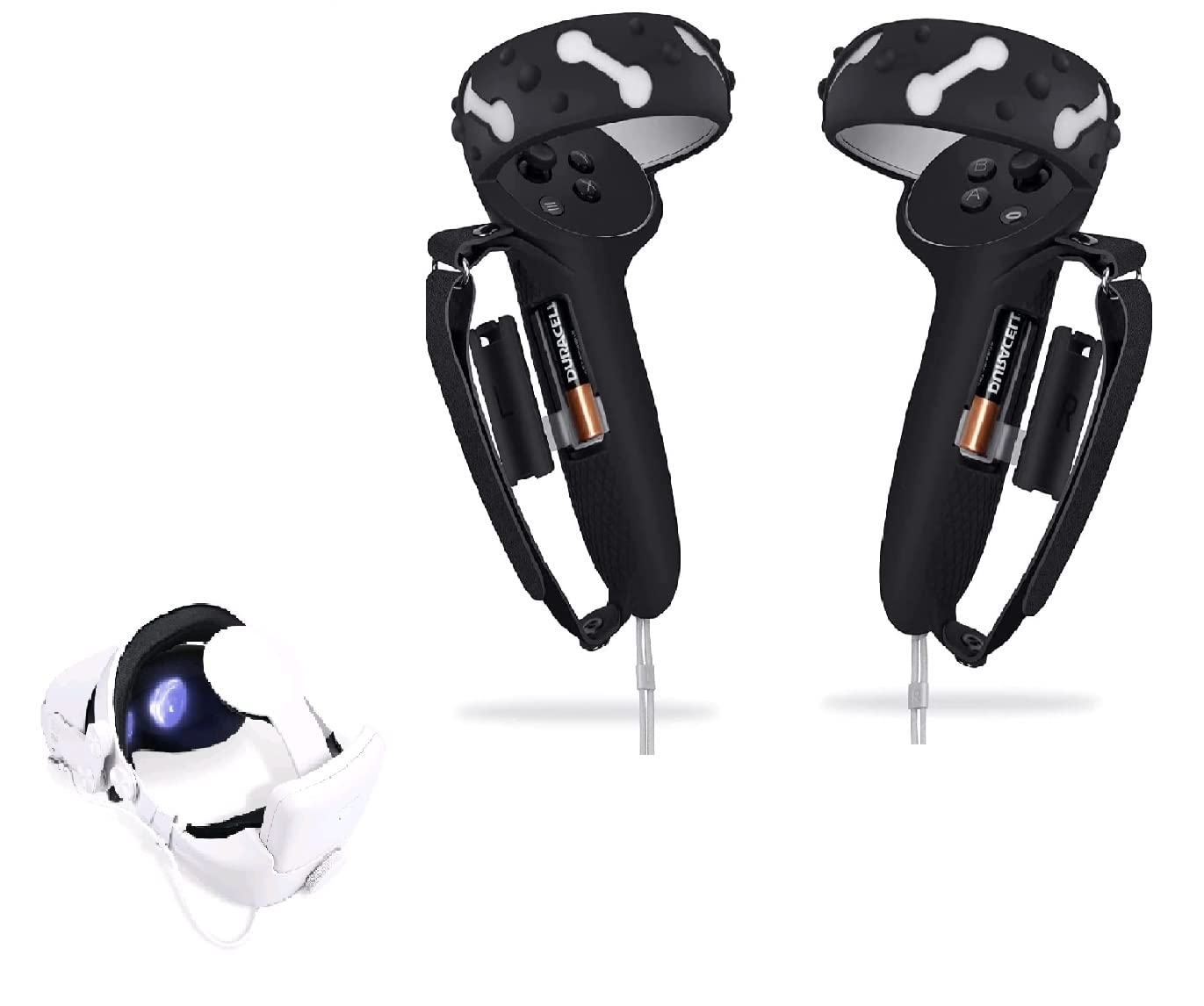 TechKen Battery Opening Controller Grips Compatible with Quest 2 Accessories Quest 2 Grips with Adjustable with Knuckle Straps, Suitable for Large Hands