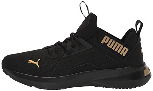 PUMA Women's Softride Enzo NXT Shine Lace Up Sneaker Black/Gold 6 Medium US