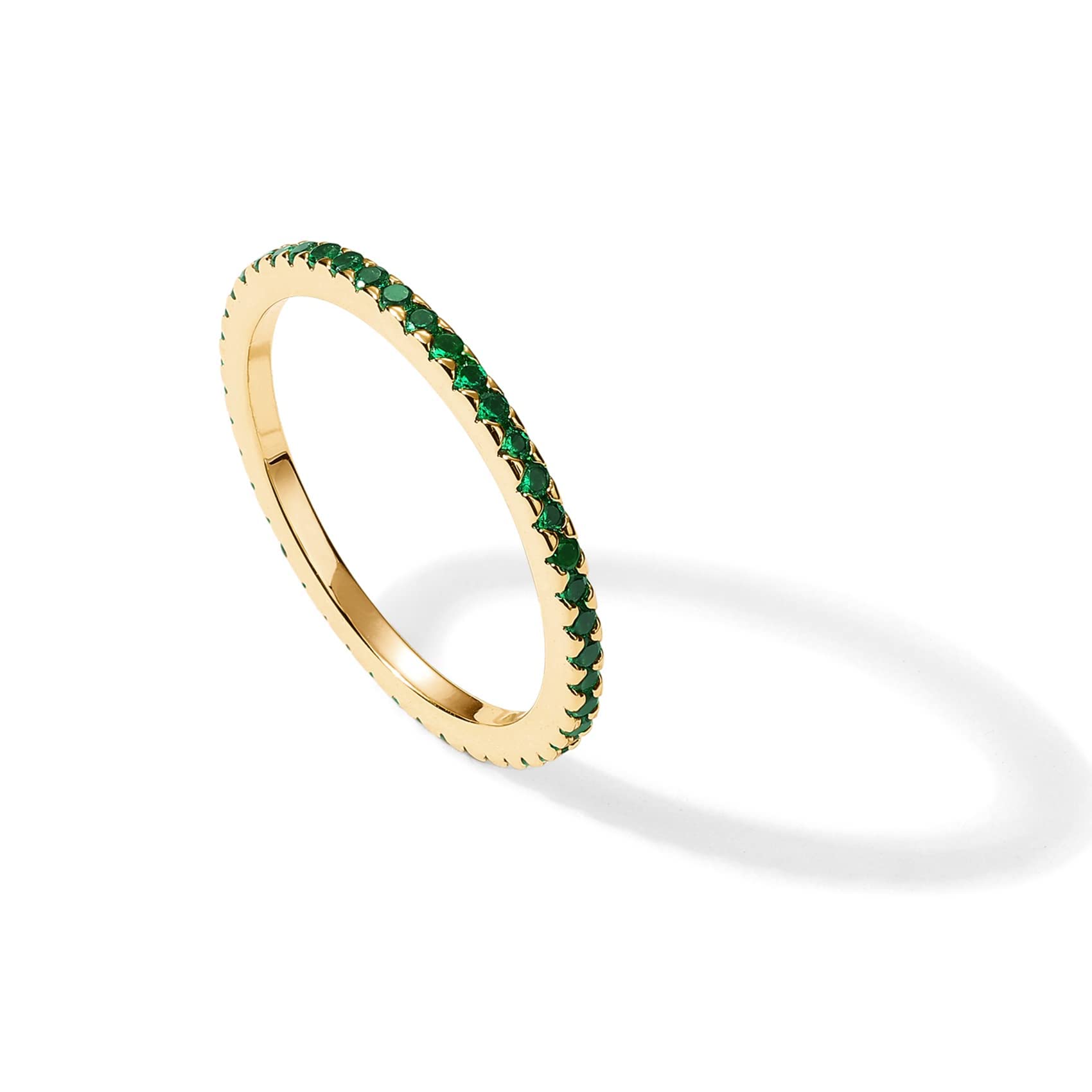 PAVOI 14K Yellow Gold Plated Sterling Silver Stackable Ring Colored CZ Stones | Green CZ Eternity Bands for Women (Size 8)