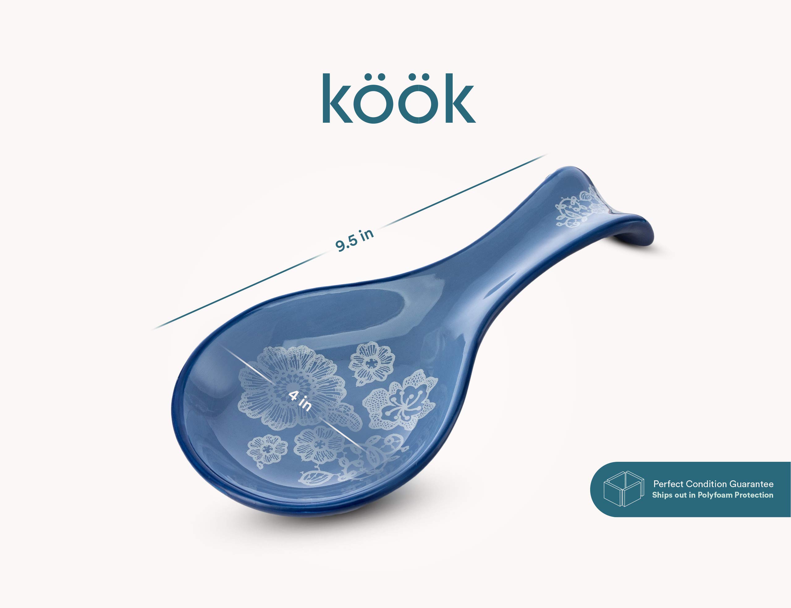 Spoon Rest, Ceramic Make, by Kook Spatula, Ladle, Utensil Holder, Dishwasher Safe for Stove Top, for Home and Coffee Bar Accessories, Set of 2 (Floral)