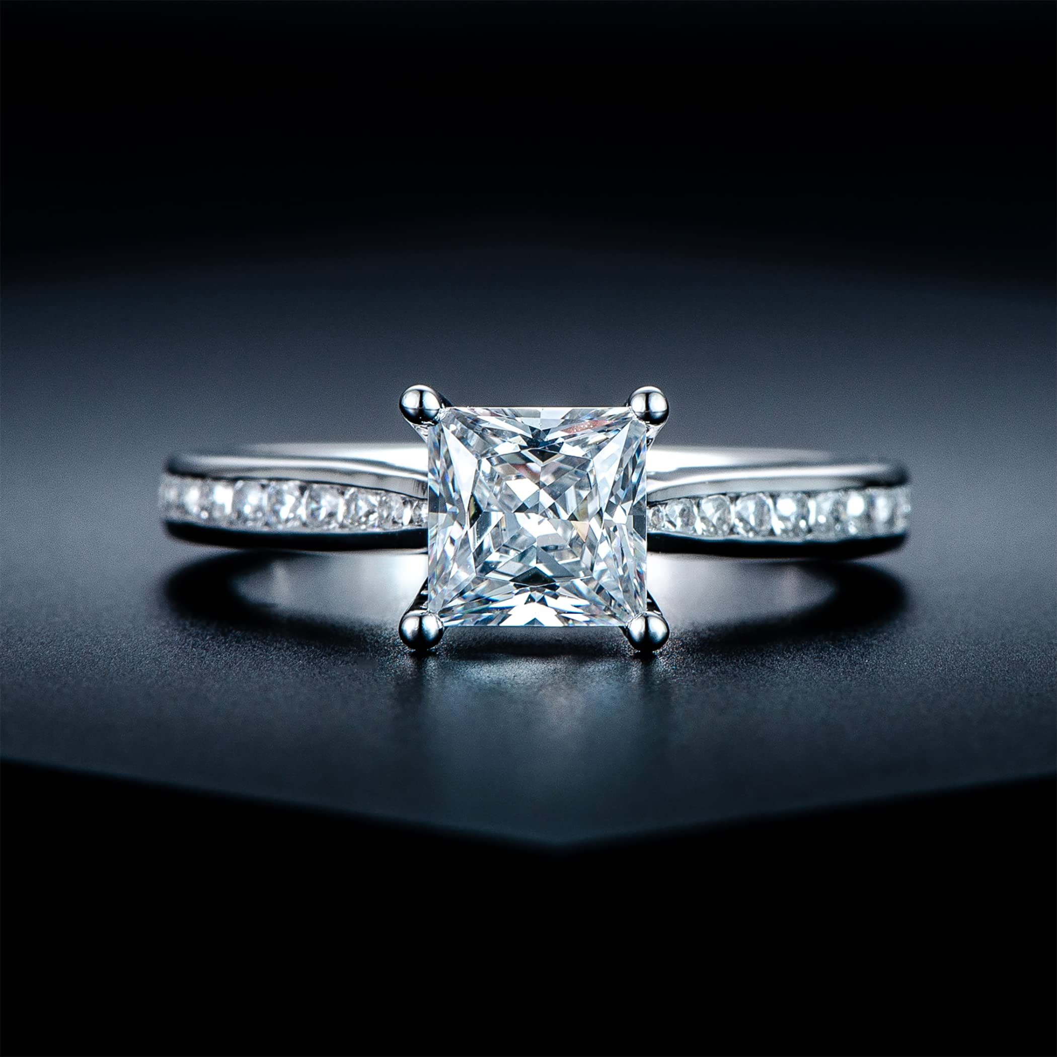Petite Channel Set 1.5 Carat Princess Cut D Color VVS Moissanite Solitaire Engagement Ring (6)