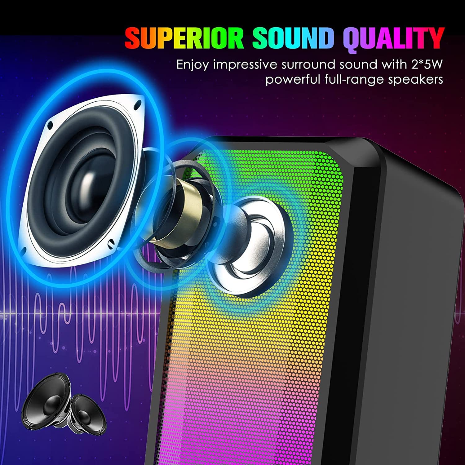 ZIYOU LANG Wireless TKL Computer Gaming Keyboard and Mouse and Wired USB RGB Stereo Sound Speakers