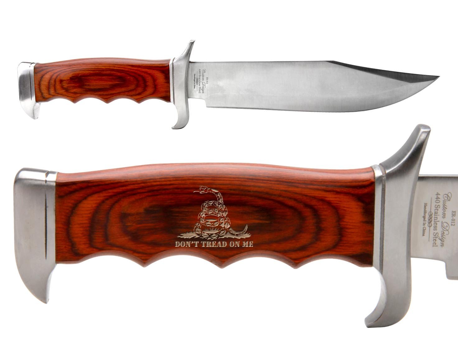 NDZ Performance Elk Ridge Outdoor Hunting Fixed Blade Full Tang Knife Don't Tread on Me Snake Squares