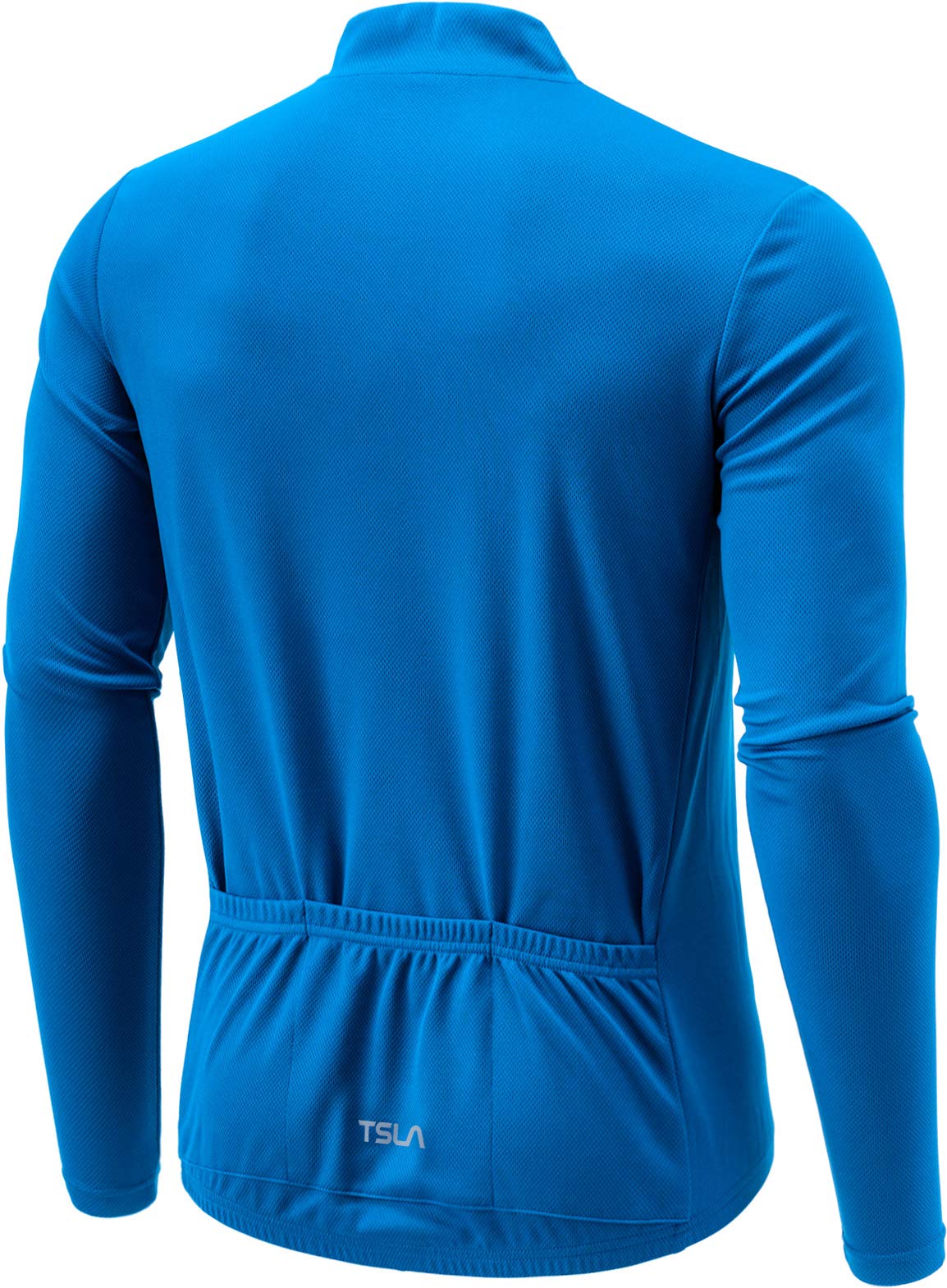 TSLA Men's Long Sleeve Bike Cycling Jersey, Quick Dry Breathable Reflective Biking Shirts with 3 Rear Pockets, Cycle Long Sleeve Sky Blue, Medium