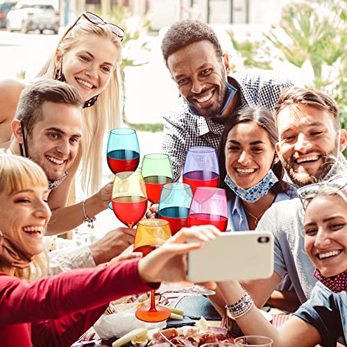 Shellwei 12 Pieces Stemmed Wine Glasses Tritan Drinkware Reusable Wine Glasses Stemmed Drinking Glasses Wine Glassware for Party Wedding Restaurant Anniversary Christmas Birthday 6 Colors