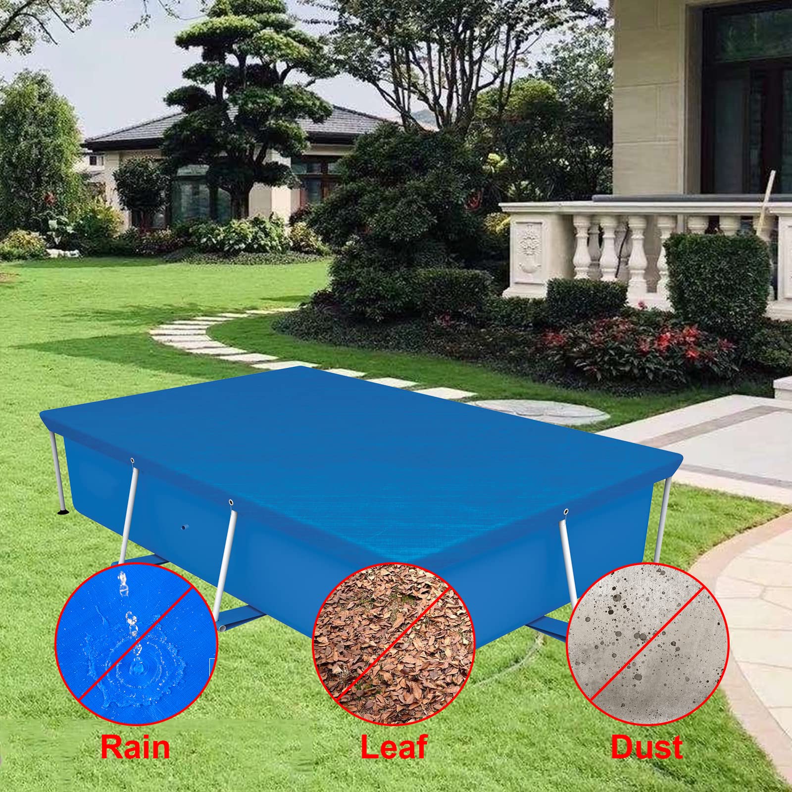 Merkaunis Rectangle Pool Cover 118 x 79 in Inflatable Pool Cover Rectangular Inflatable Swimming Pool Cover Dust Proof Rain Proof Pool Cover for Outdoor Paddling Family Pool Cover