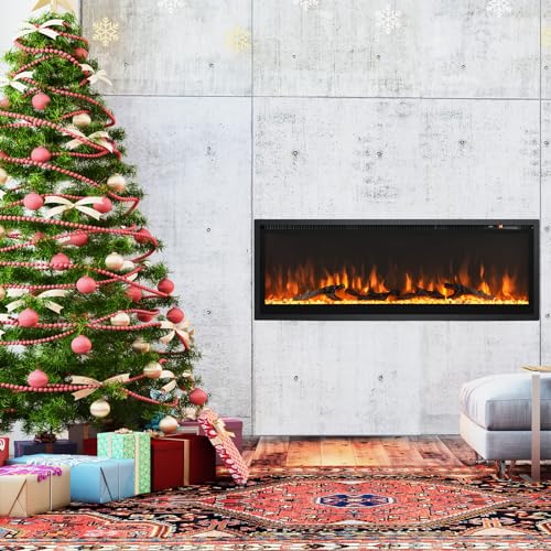 ORALNER Electric Fireplace Insert 50 Inch Wide, Recessed & Wall-Mounted Fireplace Heater with Thermostat, 9 Flame Colors & 5 Adjustable Brightness, Remote Control & 8H Timer, 750W/1500W (50 Inches)
