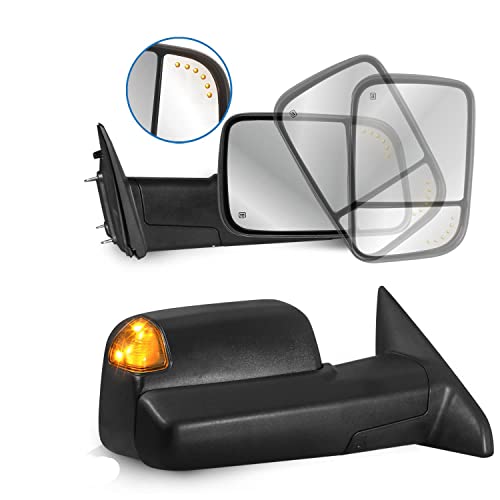 MOSTPLUS Power Heated Mirror Compatible for 2009-2018 Ram 1500 2500 3500/2019-2023 Ram 1500 Classic w/Turn Light, Arrow Light, Puddle Lights (Temp Sensor Included) (Black)