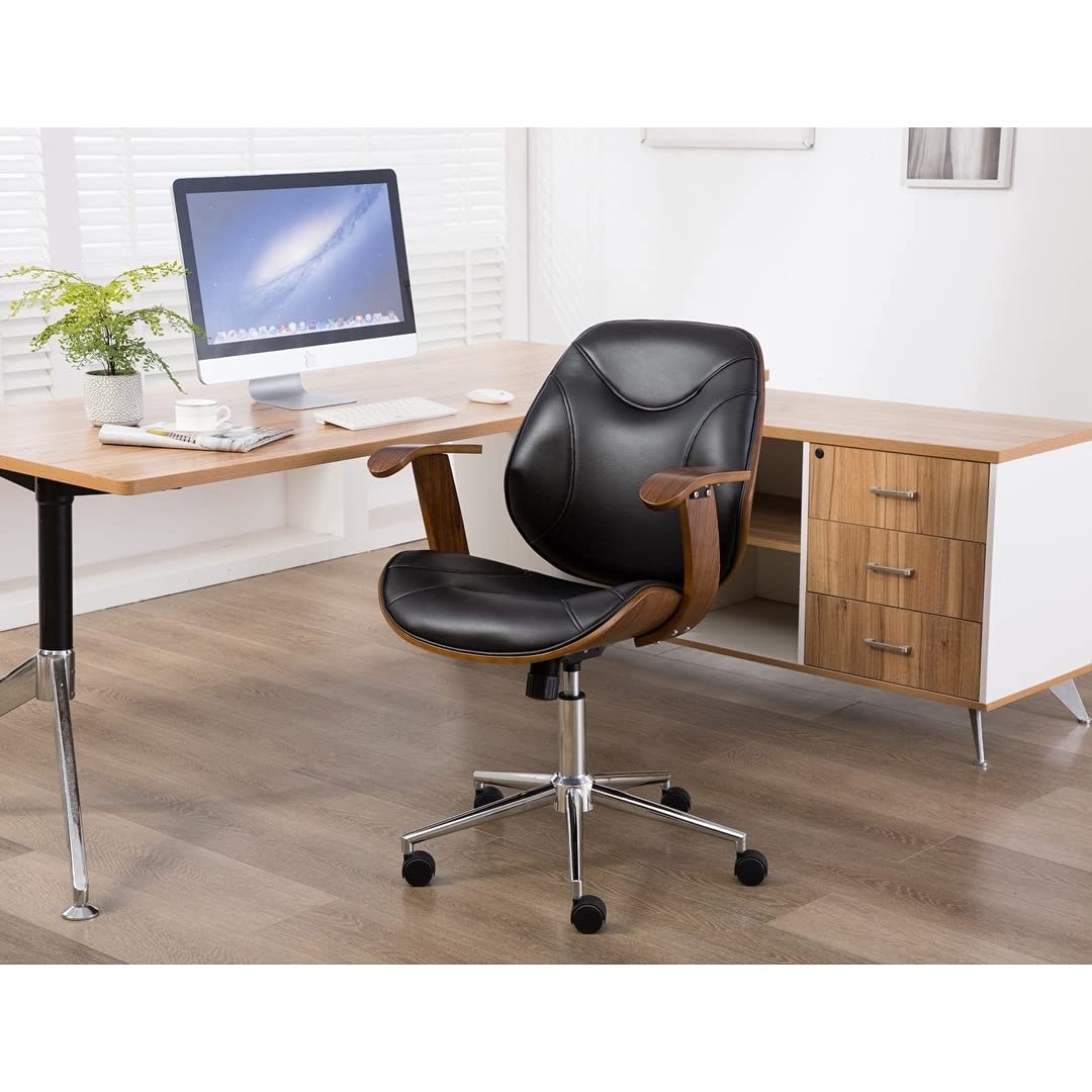 Porthos Home Flynn Adjustable Office Chair with 360° Swivel, PU Leather Upholstery, Ergonomic Back and Armrests, 5 Star Chrome Base and Roller Caster Wheels