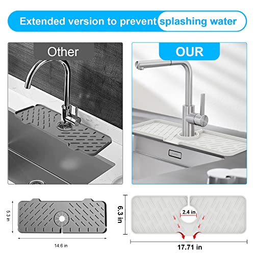 Silicone Faucet Splash Guard, 18β x 6.3β Faucet Water Catcher Mat, Longer Silicone Sink Mat, Faucet Handle Drip Catcher Tray Mat for Kitchen Countertop and Sink Protectors Absorbent Mat (White)