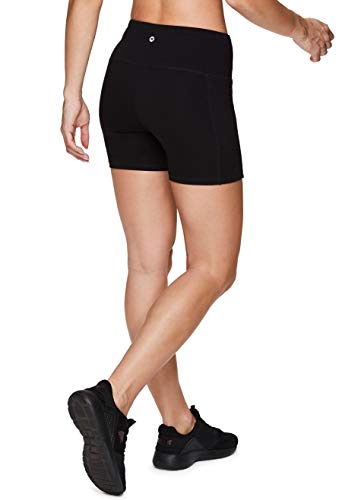 RBX Active Women's High Waist Cotton Spandex 5" Inseam Running Bike Short with Pockets Black 5-inch L