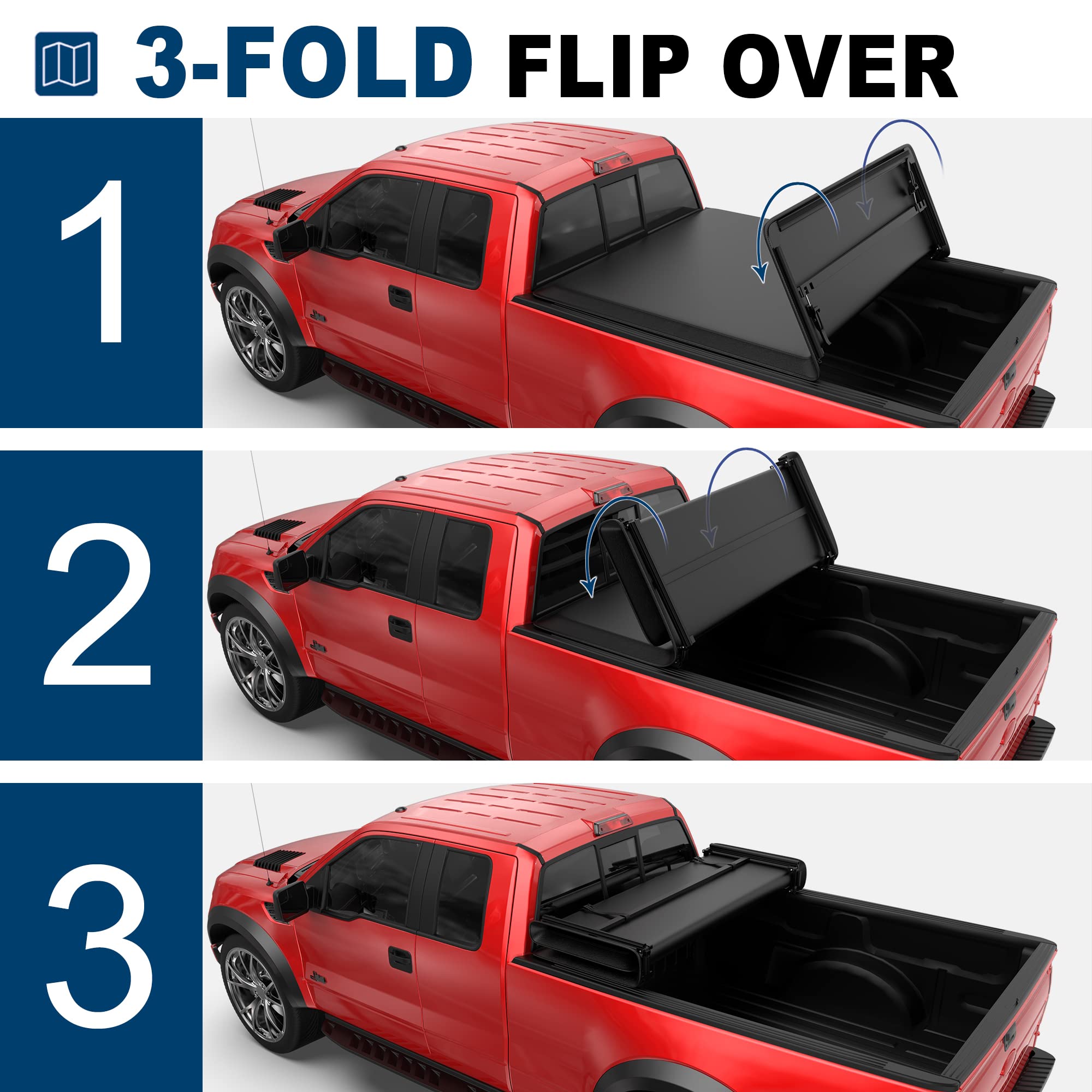 MOSTPLUS Tri 3-Fold 5.5 FT Soft Fold Truck Bed Tonneau Cover Compatible for 2009-2014 Ford F150 F-150 Styleside (Excl Raptor Series)