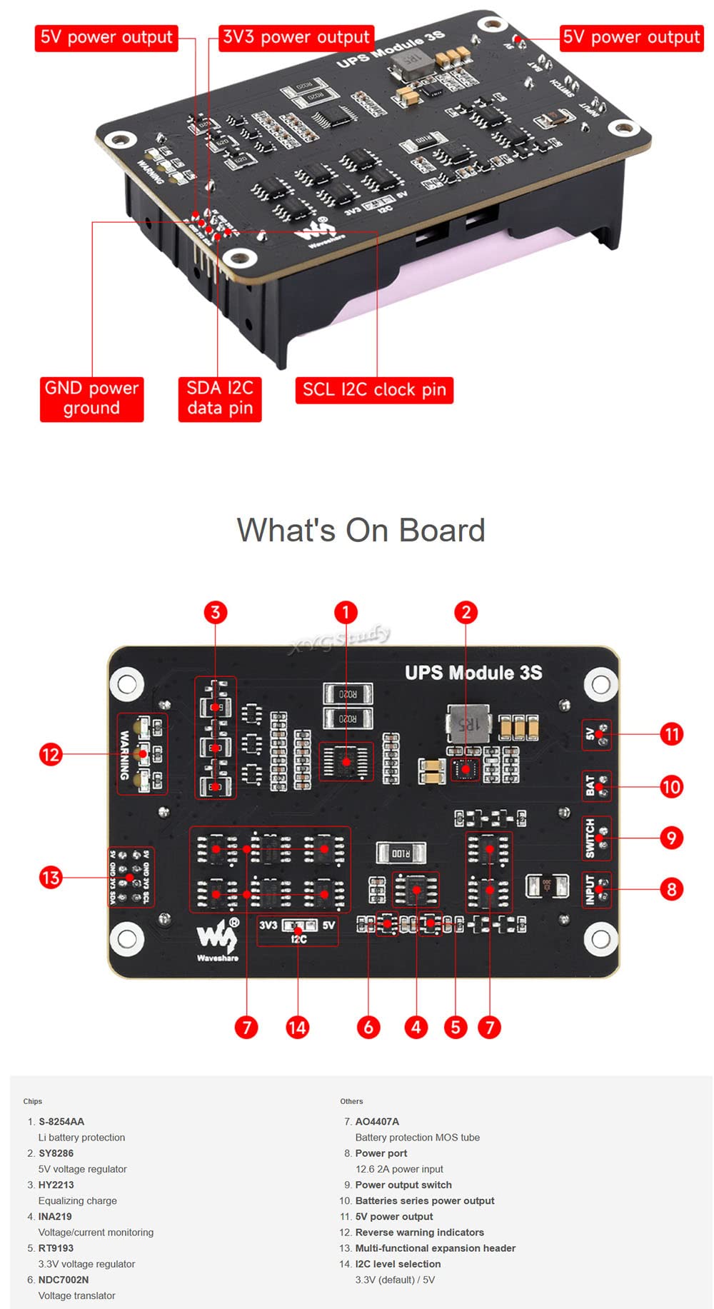 XYGStudy Uninterruptible Power Supply Module for Raspberry Pi Board, Supports Charging and Power Output at The Same, Time 3S & 5V 5A Output (UPS Module 3S)